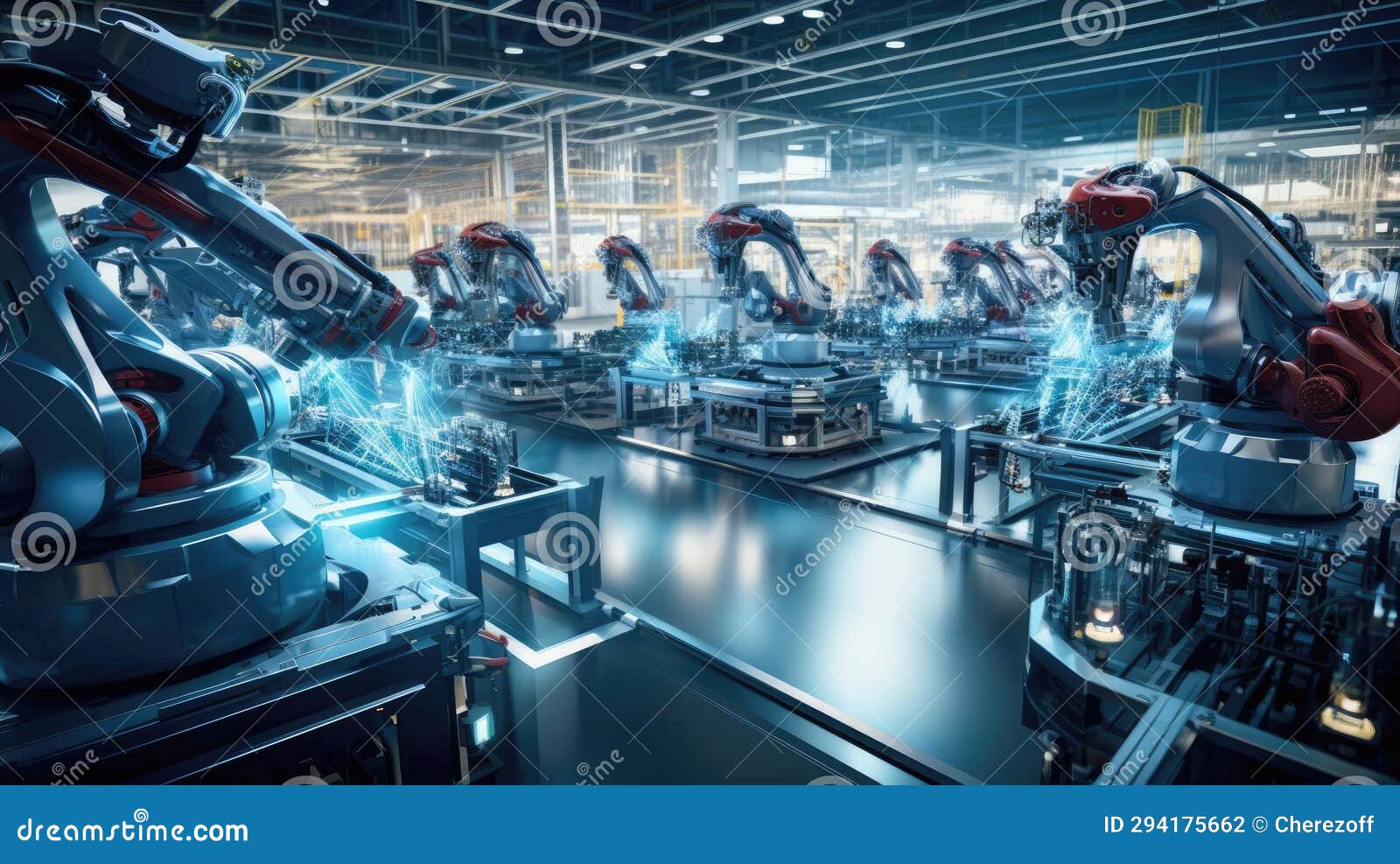 High-tech Factory with Robots Stock Illustration - Illustration of ...