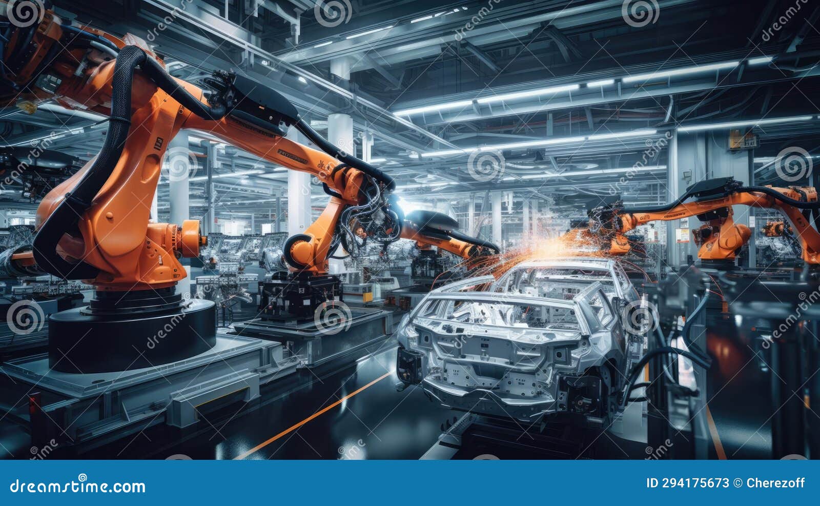 High-tech Factory with Robots Stock Image - Image of development ...