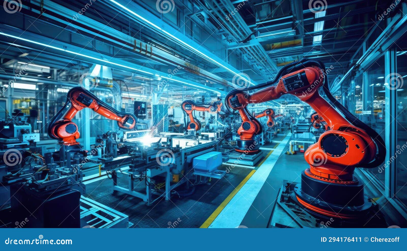 High-tech Factory with Robots Stock Image - Image of technology ...