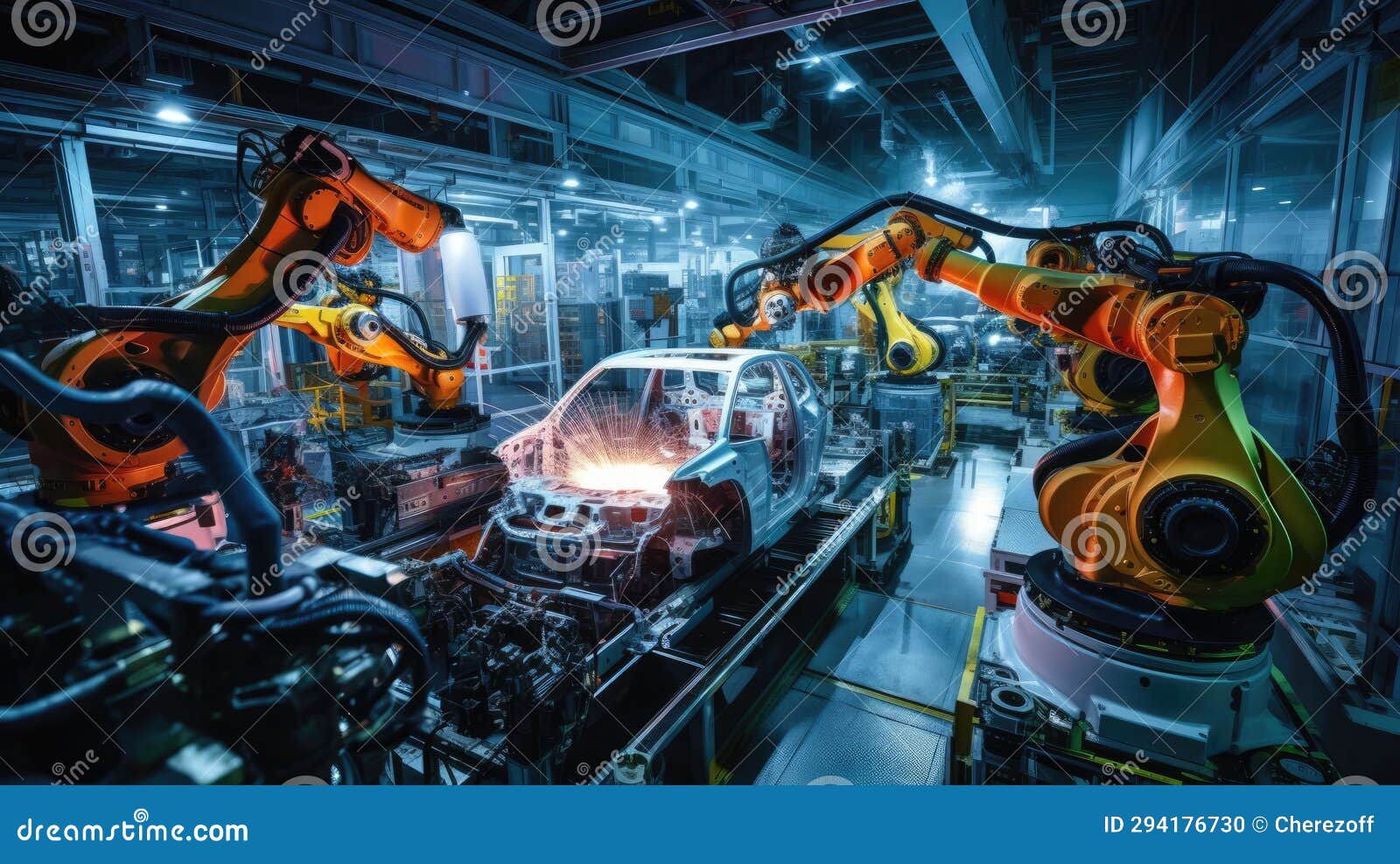 High-tech Factory with Robots Stock Photo - Image of production ...