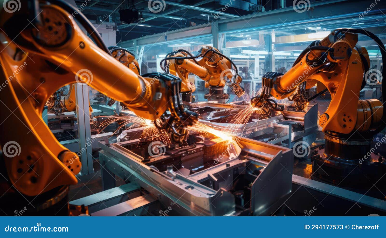 High-tech Factory with Robots Stock Image - Image of machine ...