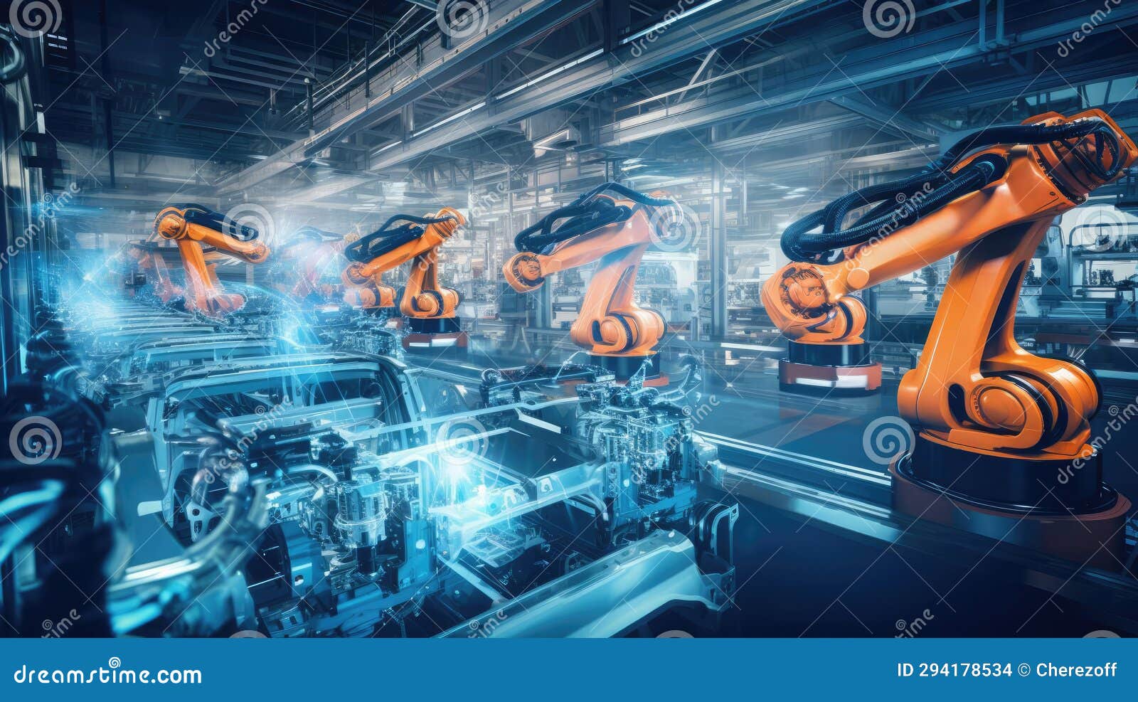 High-tech Factory with Robots Stock Photo - Image of technology ...