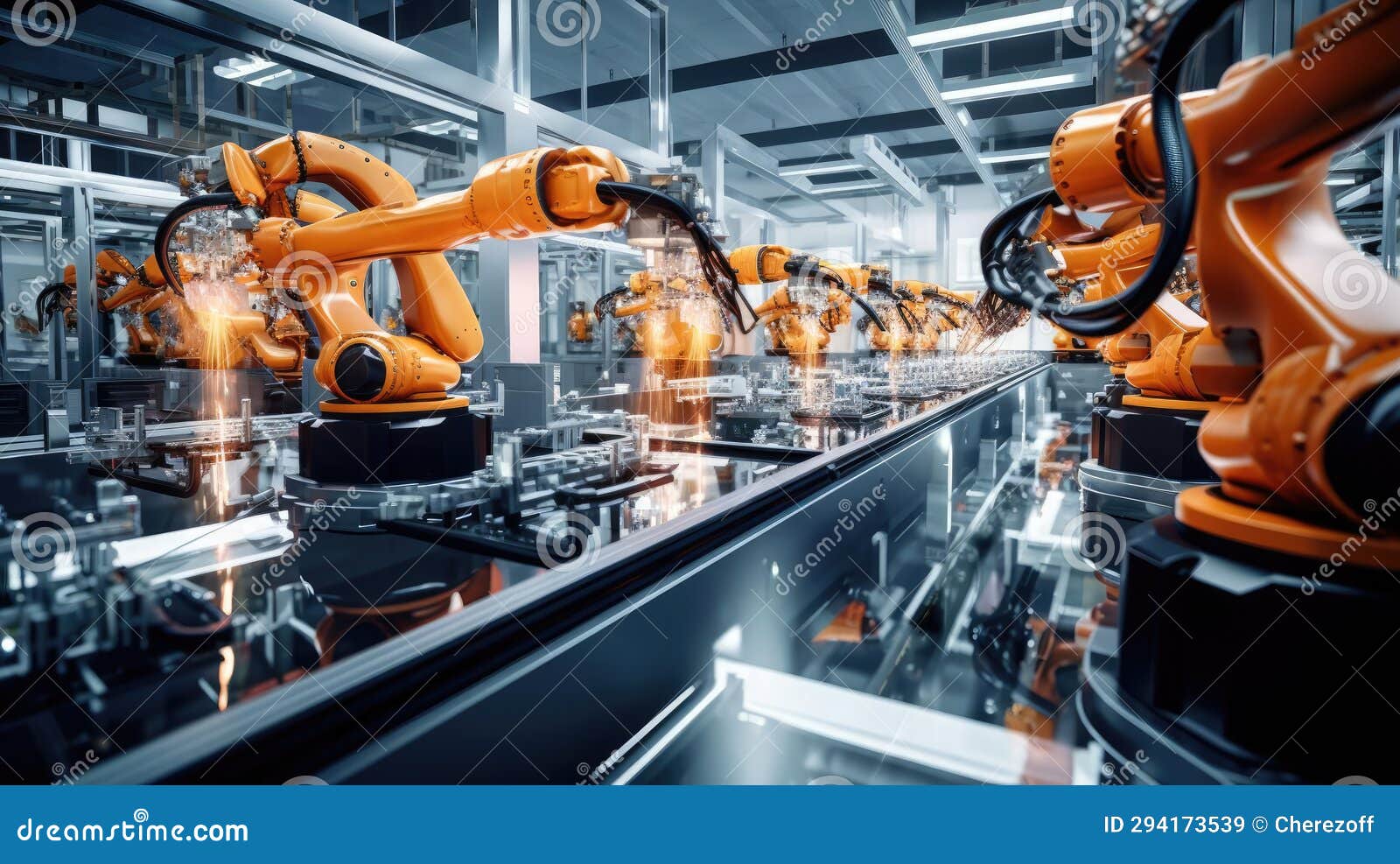 High-tech Factory with Robots Stock Illustration - Illustration of ...