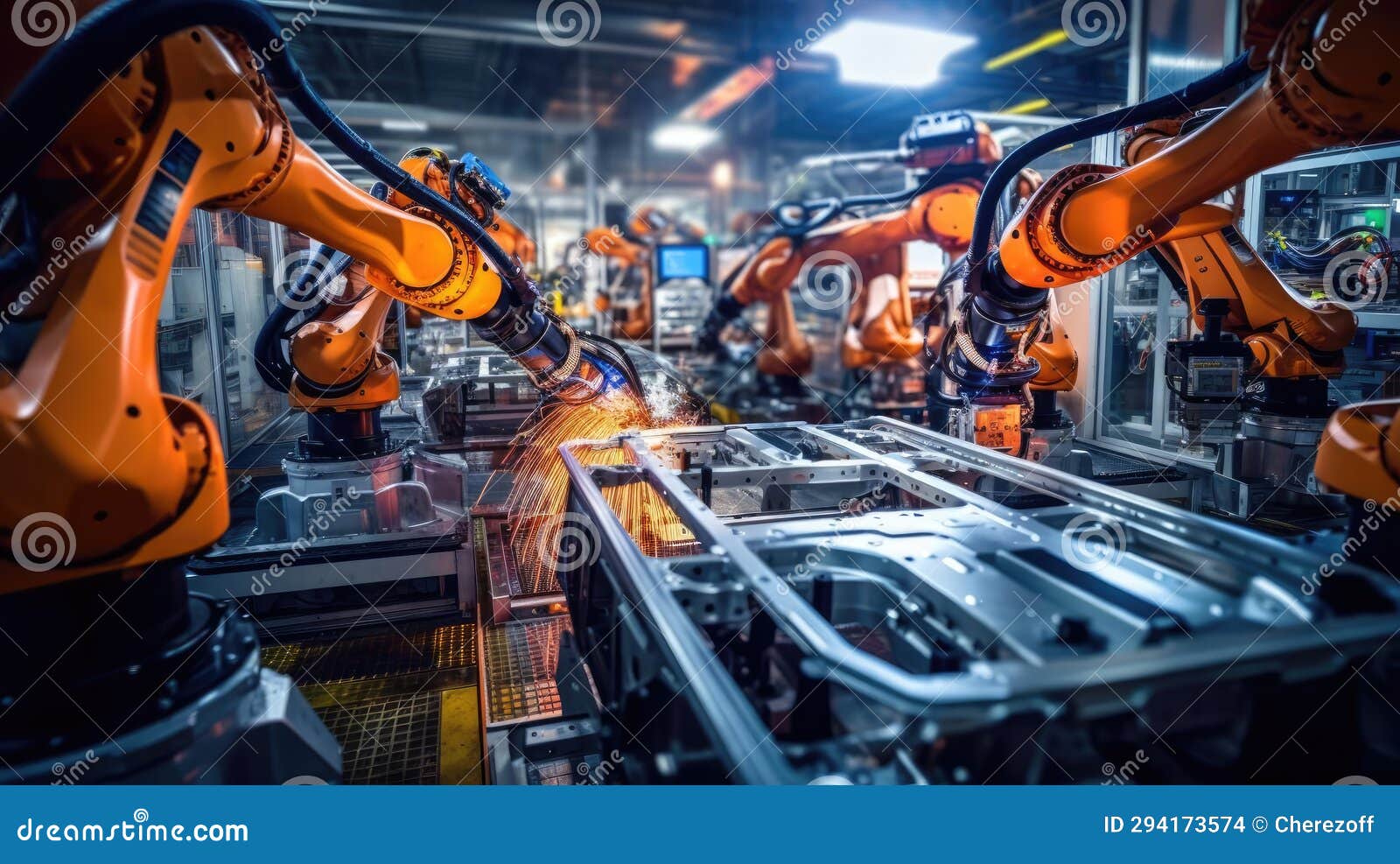 High-tech Factory with Robots Stock Illustration - Illustration of ...