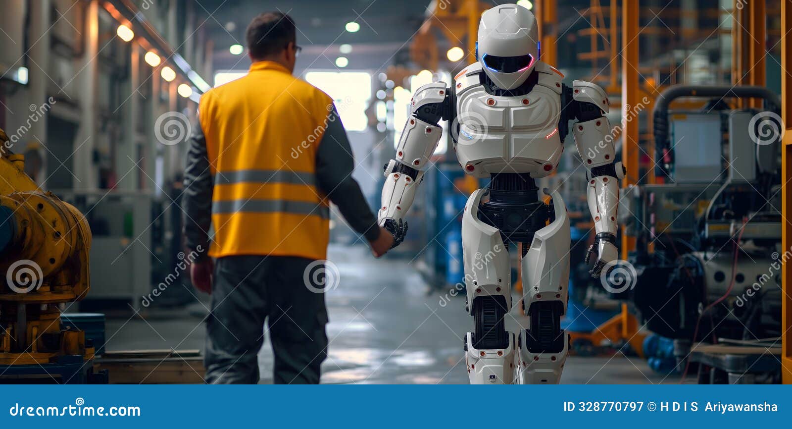 Human and Robot Collaboration in Factory Stock Illustration ...