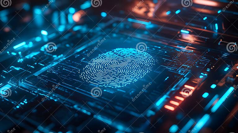 High-Tech Fingerprint with Bright Dots and Lines, Emphasizing Biometric ...