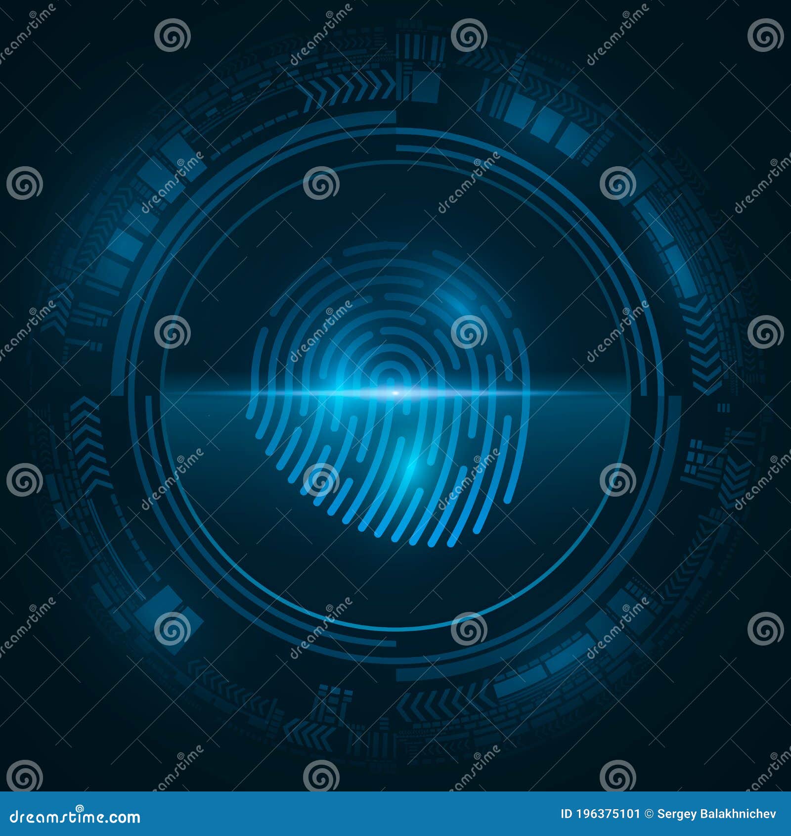 High-tech Fingerprint for Computer System Security with HUD Interface Elements. Scan for Padlock ...