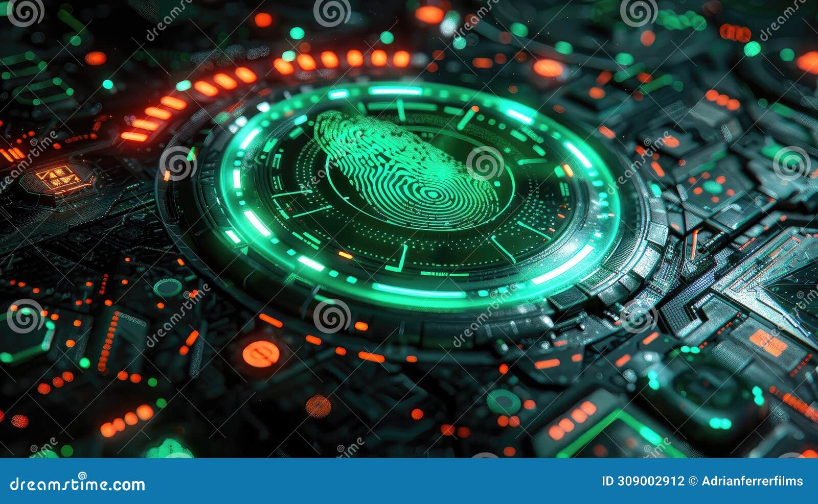 High-tech Fingerprint Scanner with Red and Green Illumination Stock ...