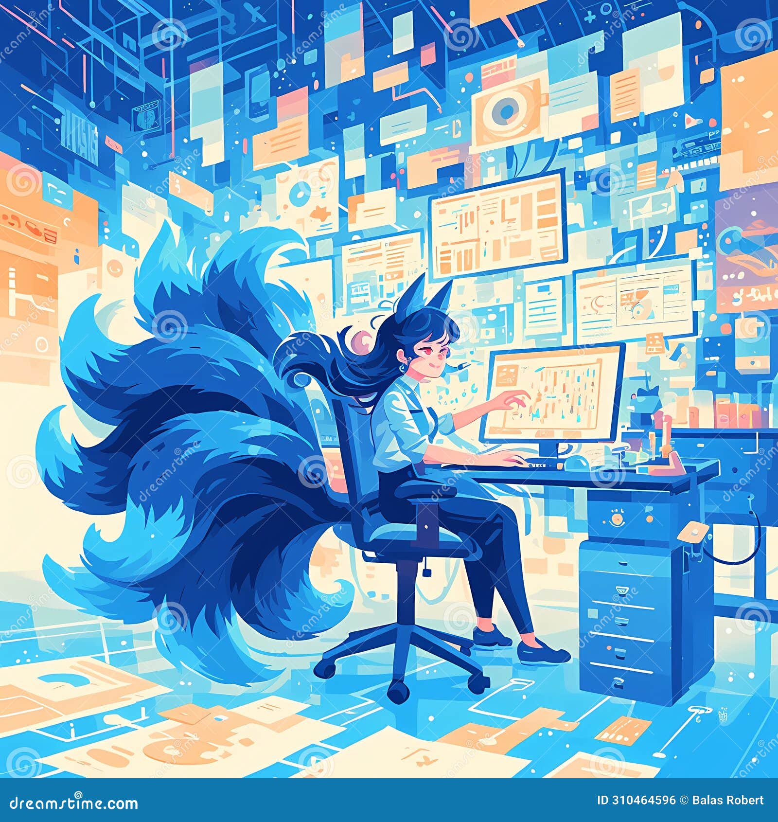 High-tech Fox Character, Professional Work Environment Stock ...