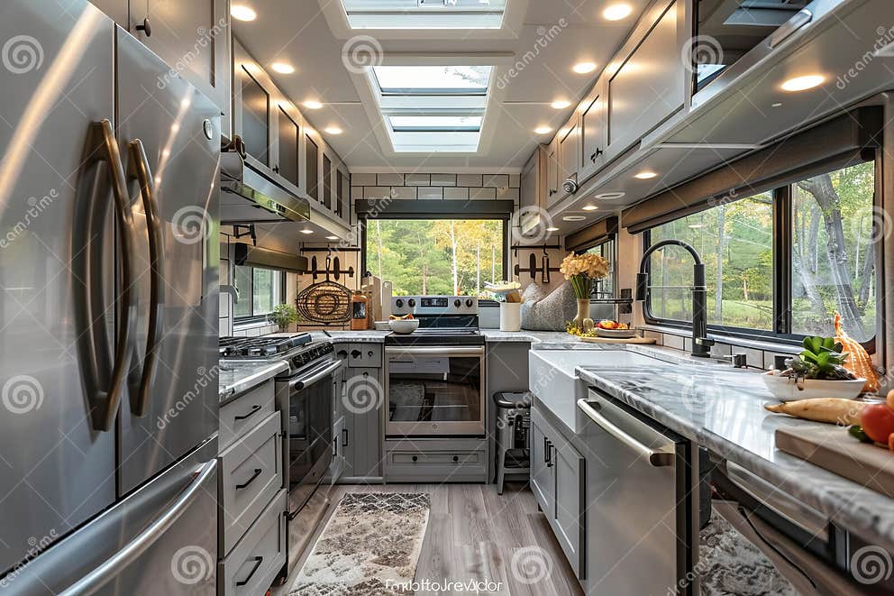 Modern RV Kitchen with Sleek Style. a Beautiful, Well-equipped Kitchen ...