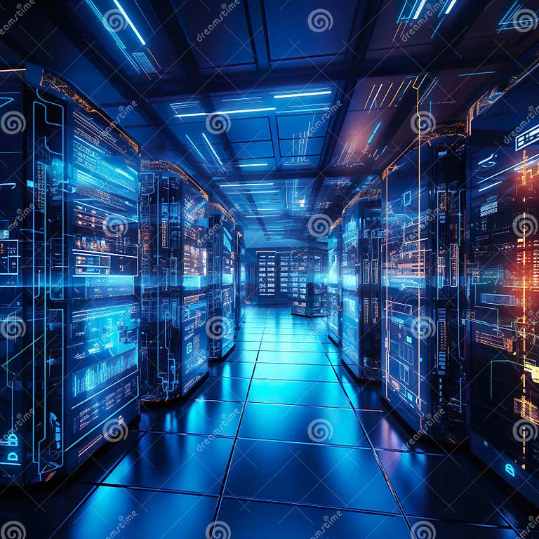 A High Tech Futuristic Data Center Backend Database Server Room ...