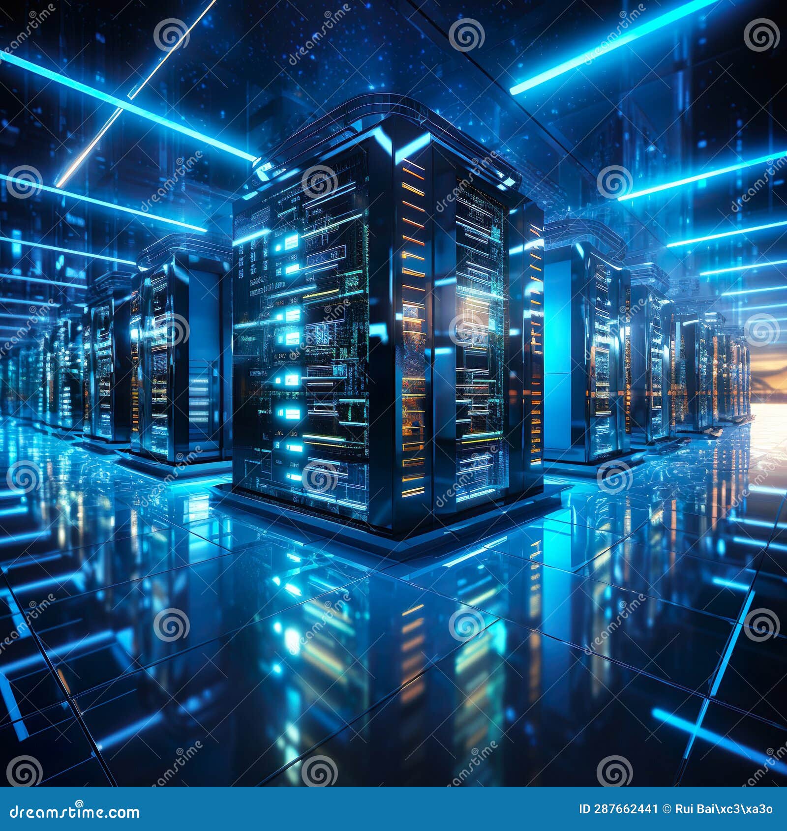 A High Tech Futuristic Data Center Backend Database Server Room ...