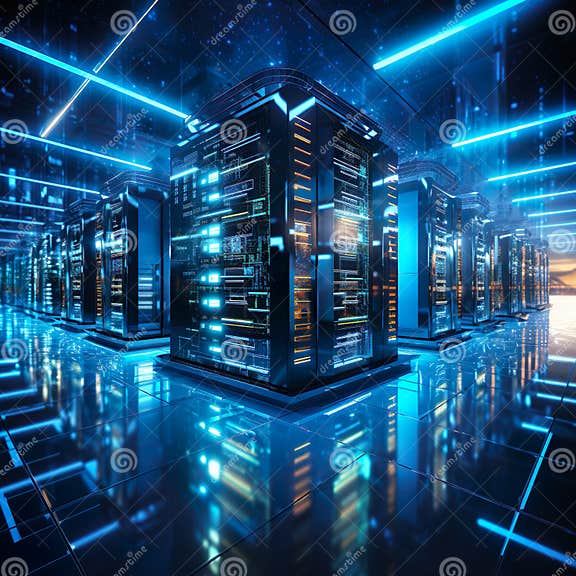 A High Tech Futuristic Data Center Backend Database Server Room ...