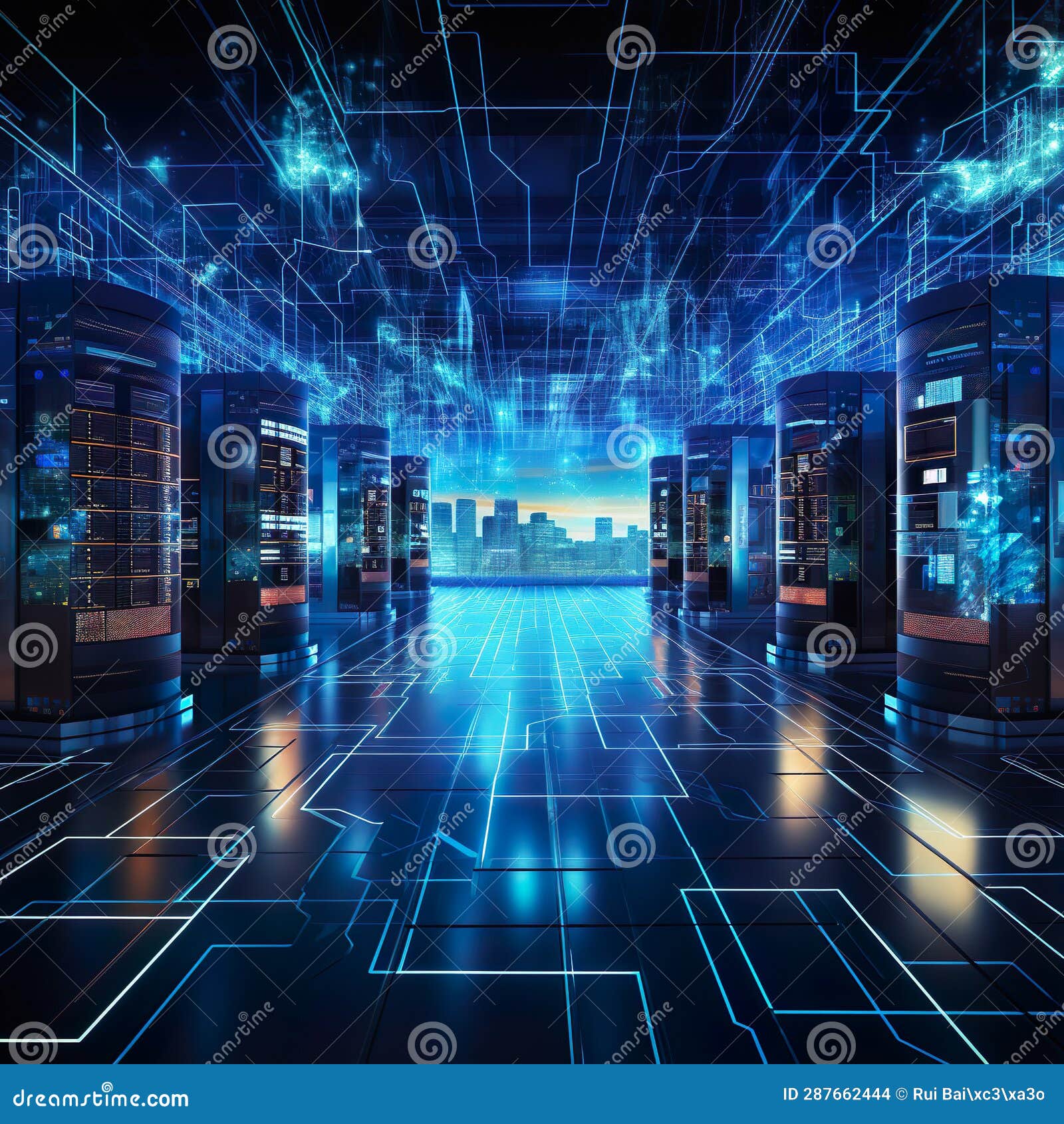 A High Tech Futuristic Data Center Backend Database Server Room ...