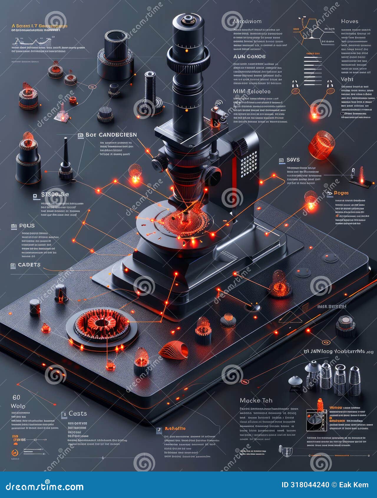 High Tech Futuristic Microscope with Advanced Interface and Illuminated ...