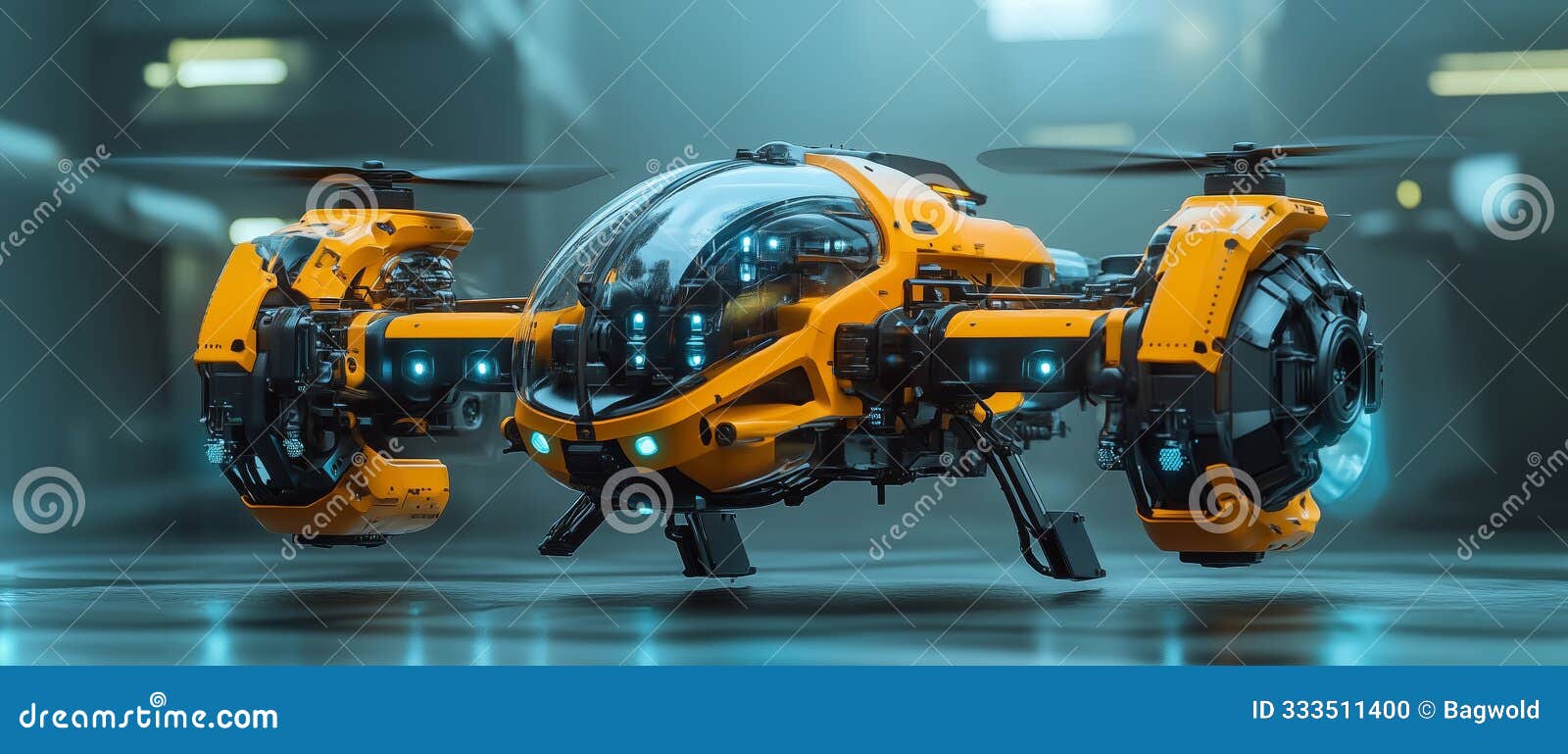 Futuristic Orange Attack Drone with Transparent Components Stock ...