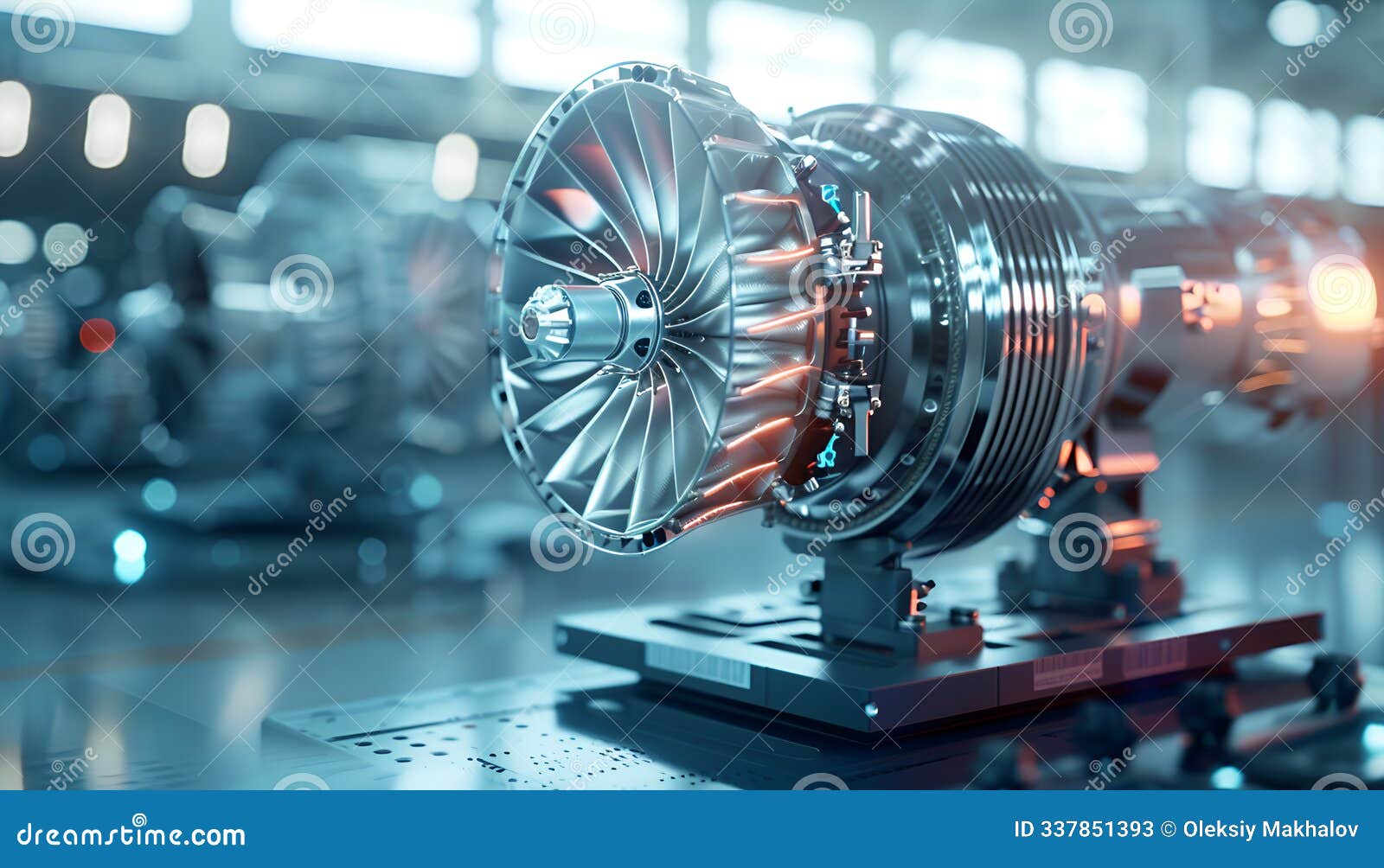High Tech Futuristic Turbine Engine with Fans, Wires, Connectors in ...