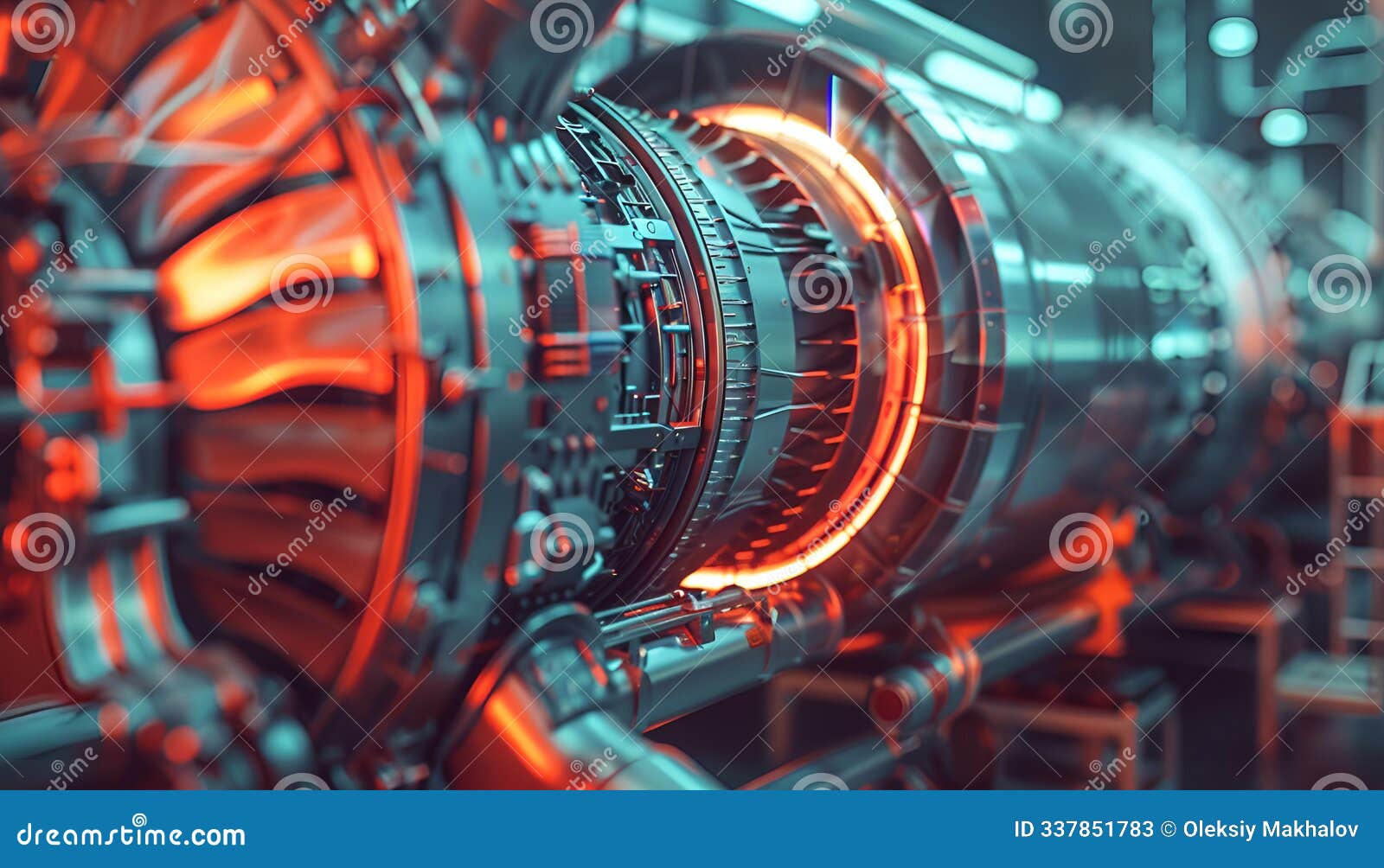 High Tech Futuristic Turbine Engine with Fans, Wires, Connectors in ...