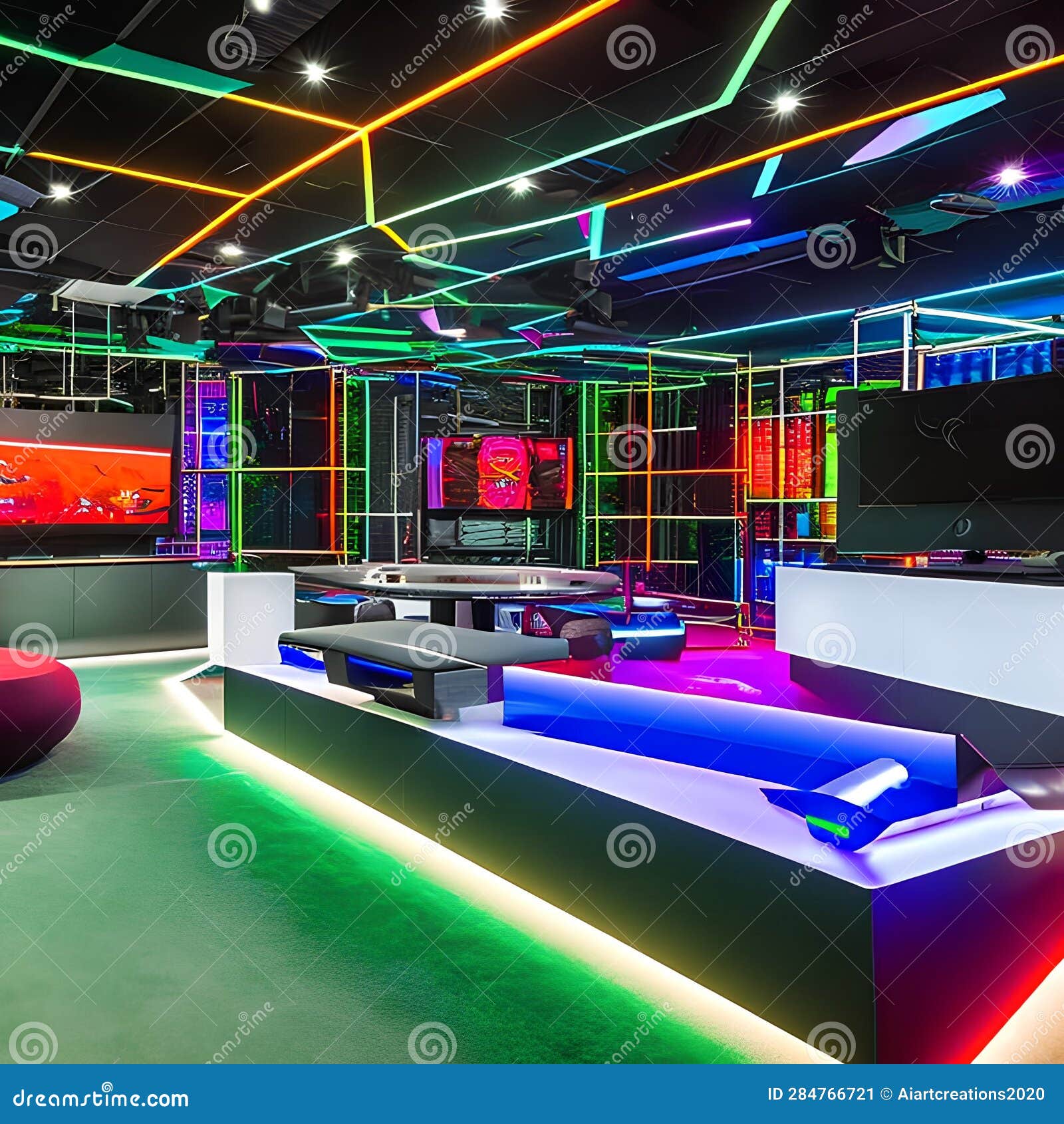 A High-tech Gaming Lounge with Immersive Virtual Reality Setups, Motion ...