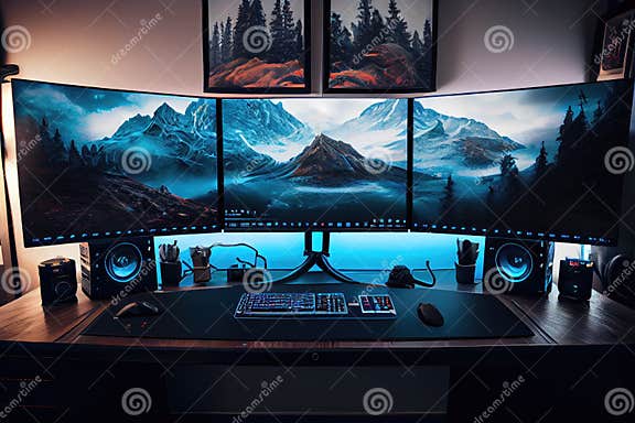 High-tech Gaming Setup with State-of-the-art Computer, Multiple ...