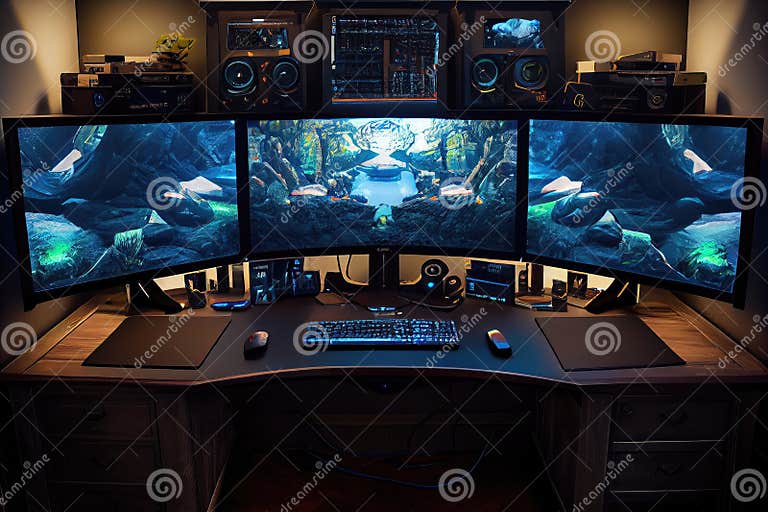High-tech Gaming Setup with State-of-the-art Computer, Multiple ...