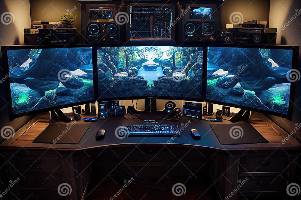 High-tech Gaming Setup with State-of-the-art Computer, Multiple ...