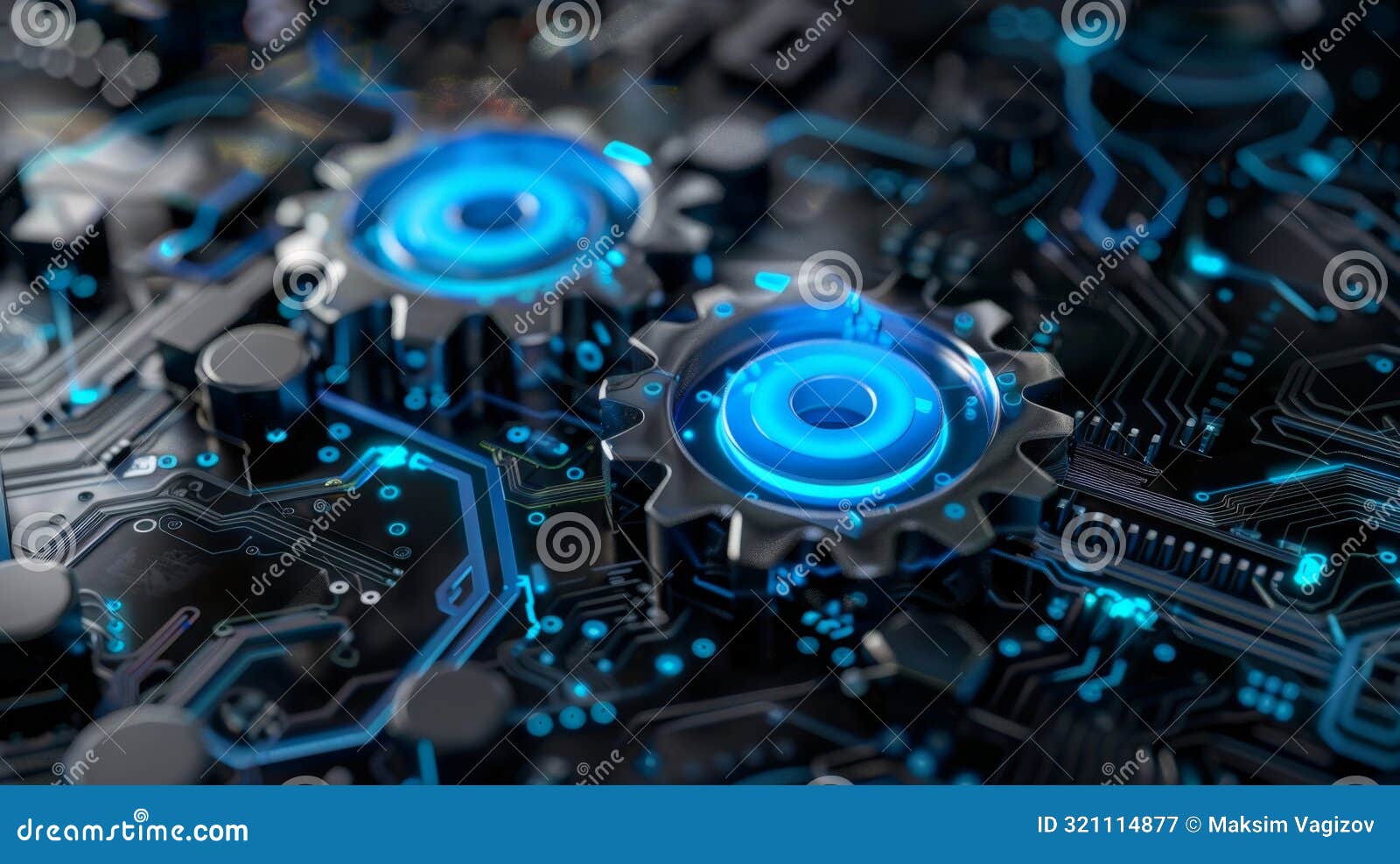 High-Tech Gear Mechanism with Glowing Elements, Generative AI Stock ...