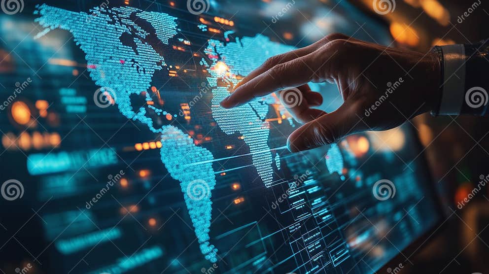 High-Tech Global Data Interaction Stock Illustration - Illustration of ...