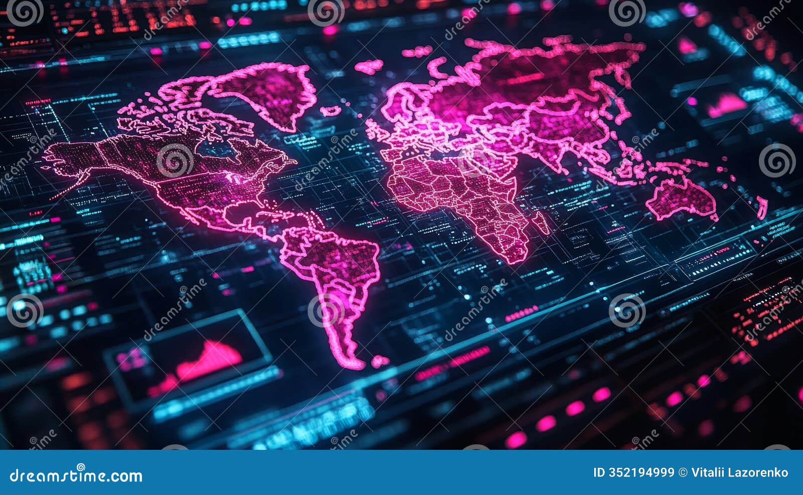 High Tech Global Digital Map Display on Futuristic Command Interface ...