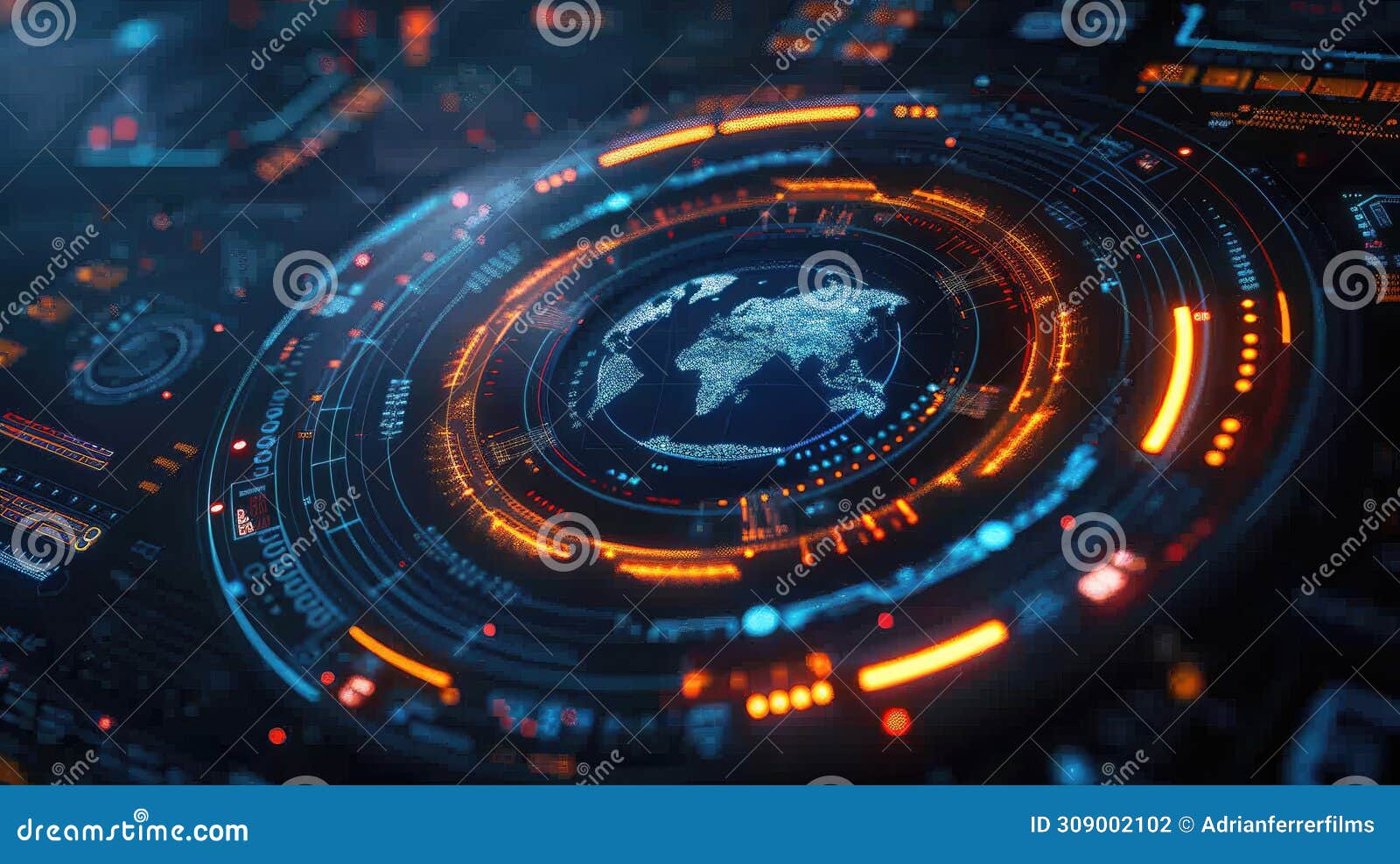 High-tech Global Network Visualization with Digital Interface Elements ...