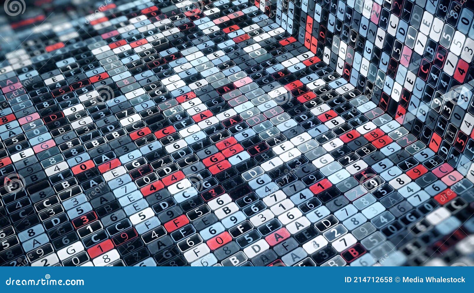 High Tech Grid of Data and Code. Animation. Characters and Numbers in ...
