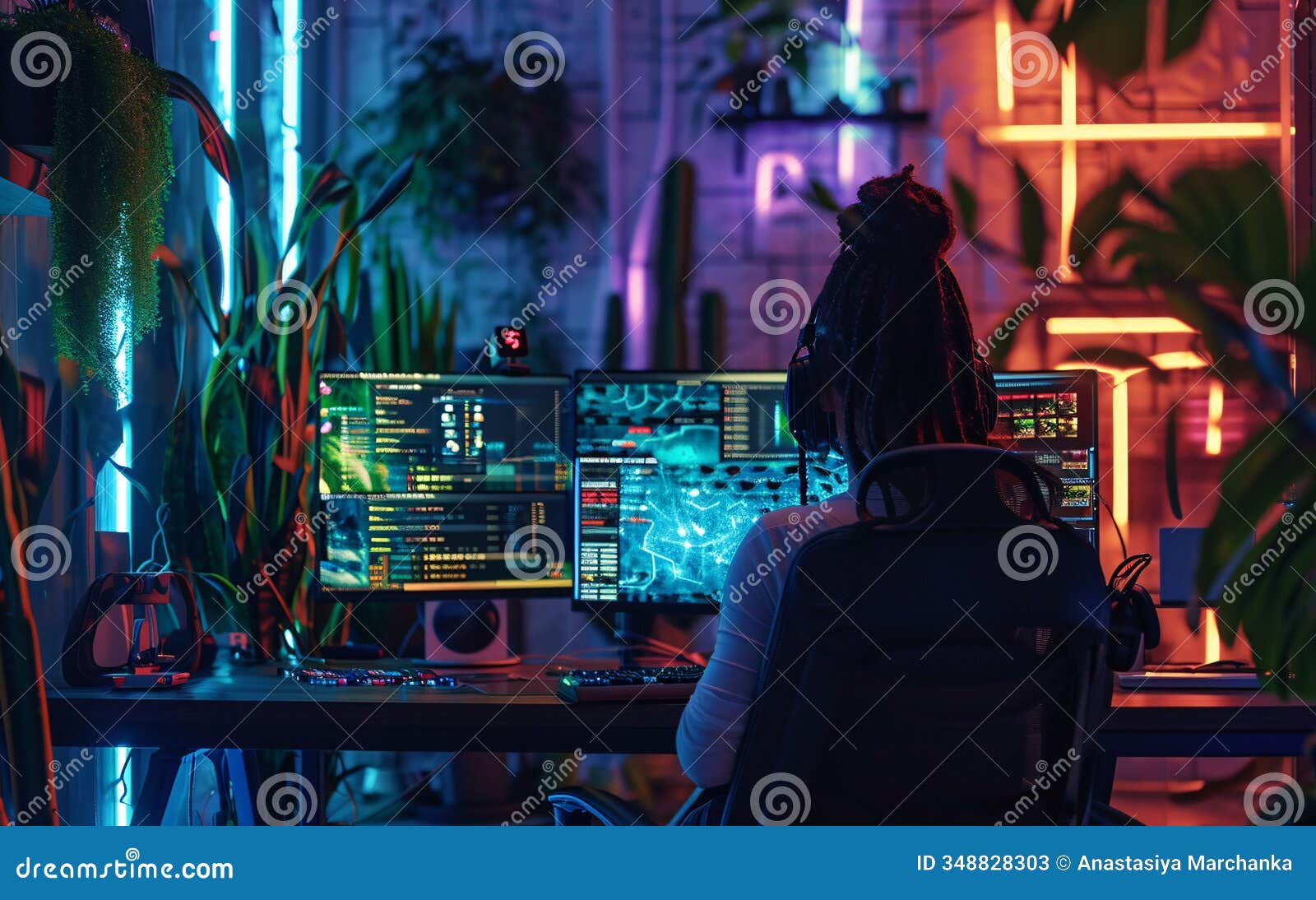 High-Tech Home Office Setup Stock Image - Image of innovation, devices ...