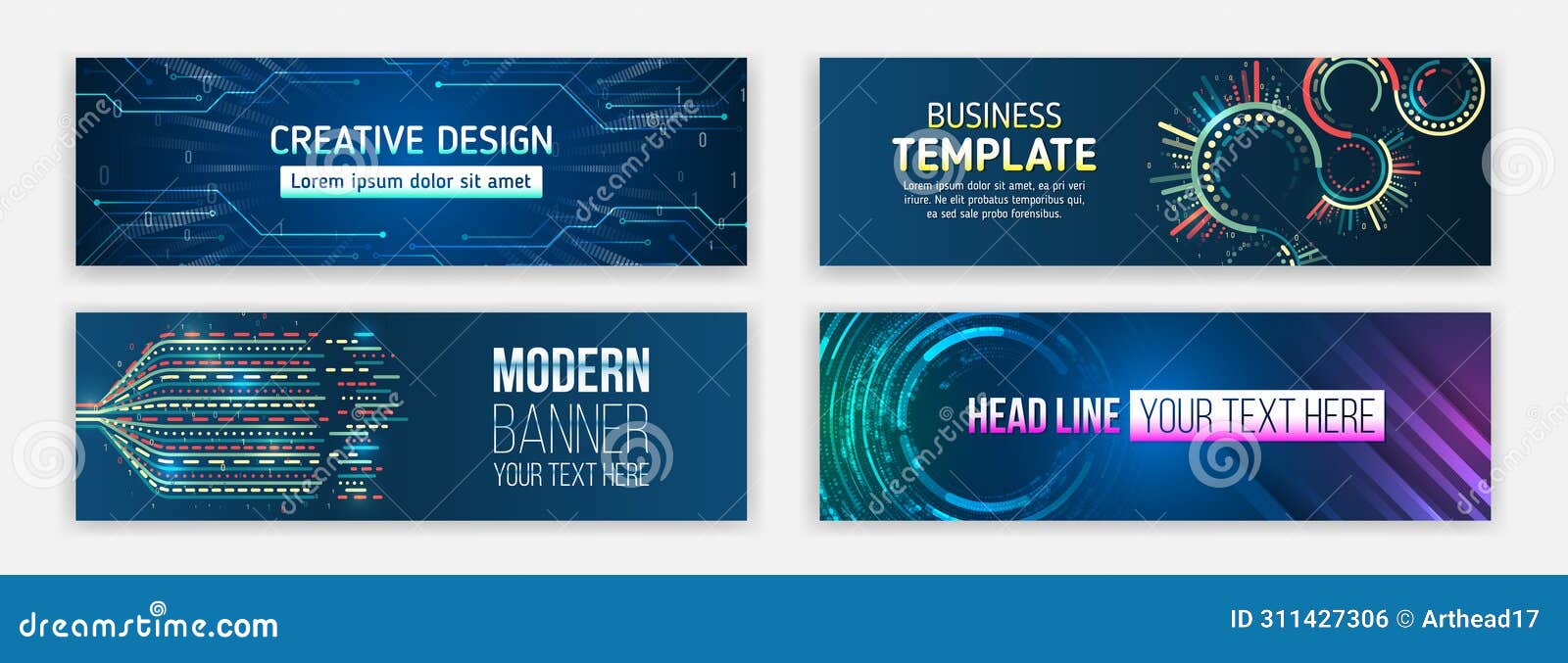 High-tech Horizontal Banner Template. Modern Banner Design with ...