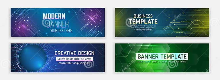 High-tech Horizontal Banner Template. Modern Banner Design with ...