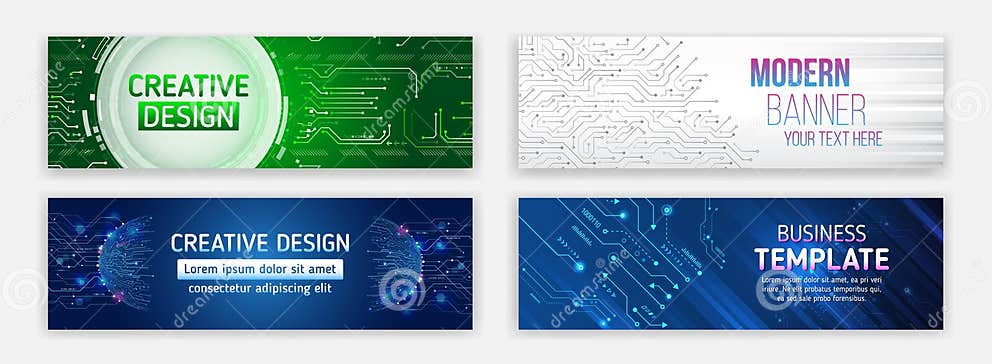 High-tech Horizontal Banner Template. Modern Banner Design with ...