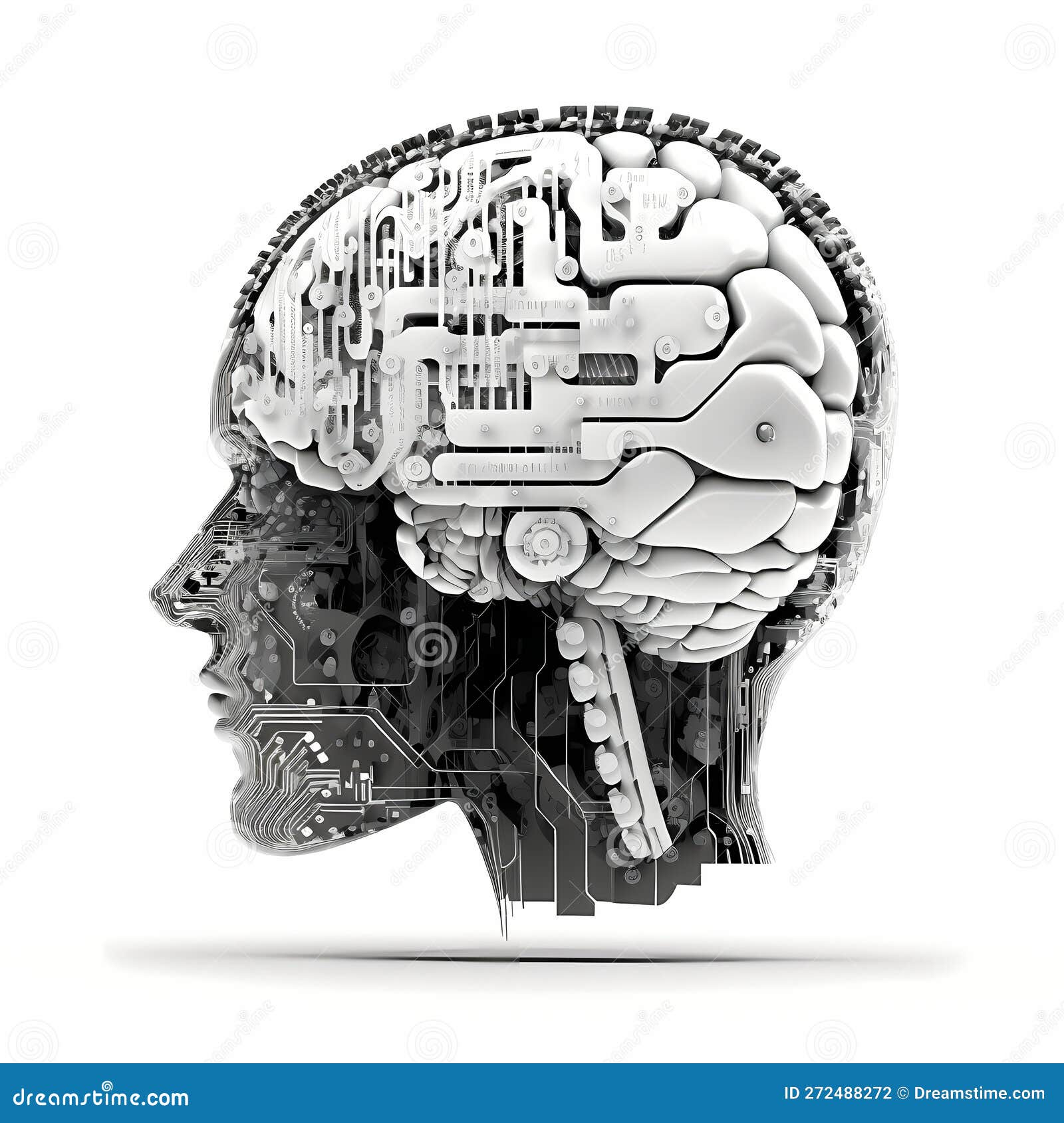 High Tech Brain Head Robot. Generative AI Stock Illustration ...
