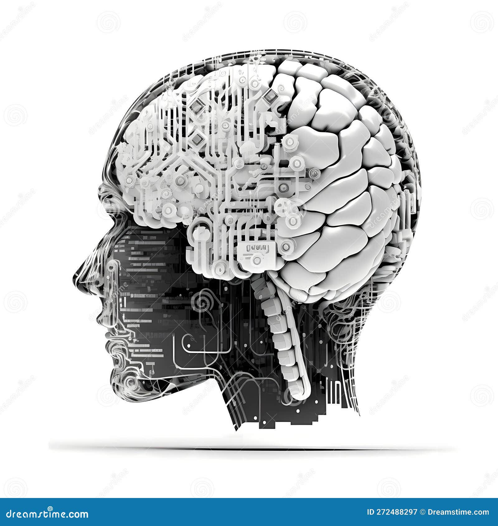 High Tech Brain Head Robot. Generative AI Stock Illustration ...