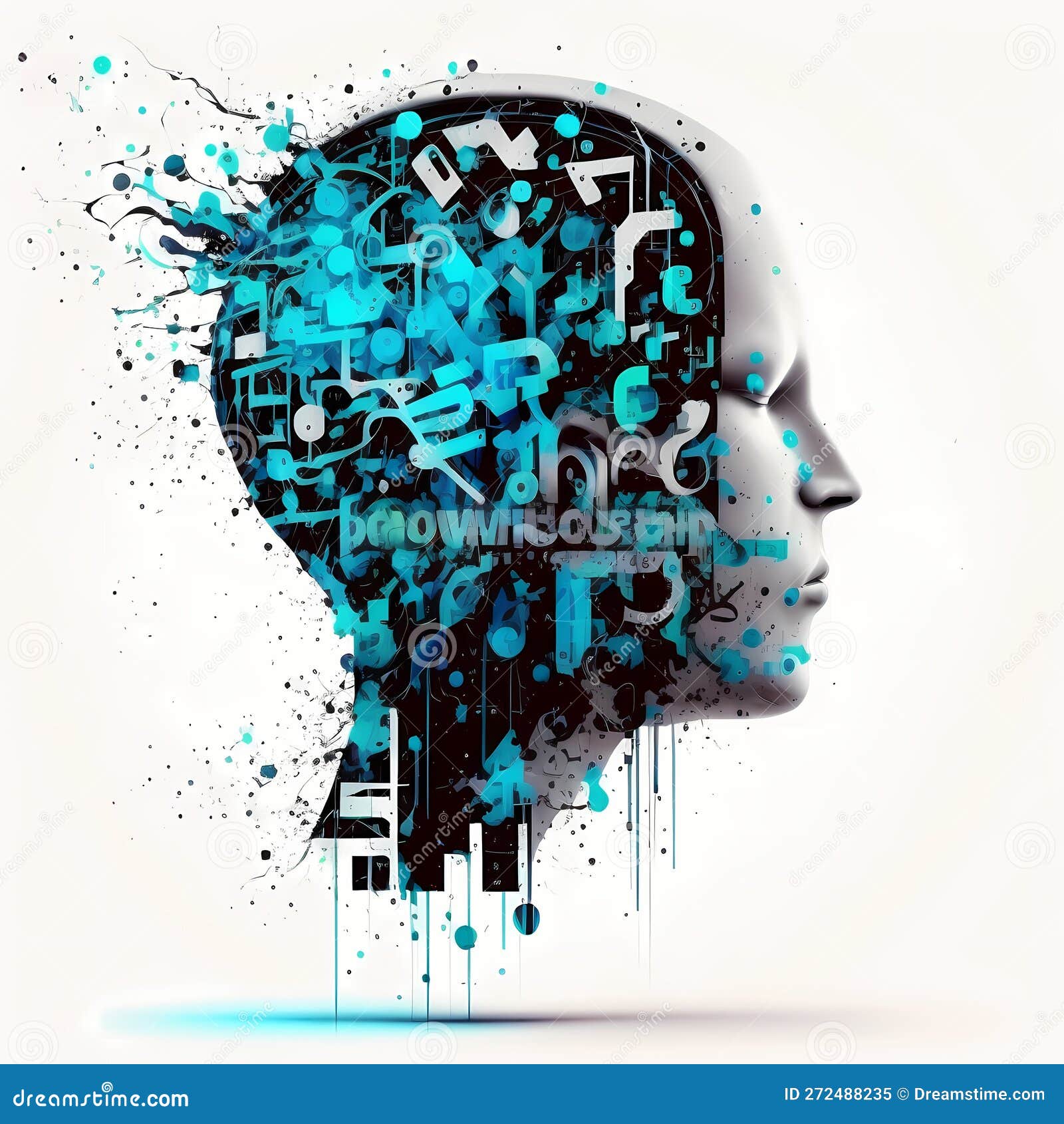 High Tech Human Head Robot. Generative AI Stock Illustration ...