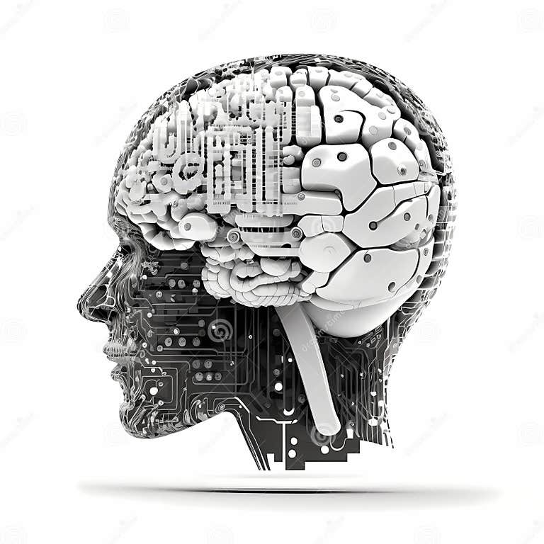 High Tech Human Head Robot. Generative AI Stock Illustration ...