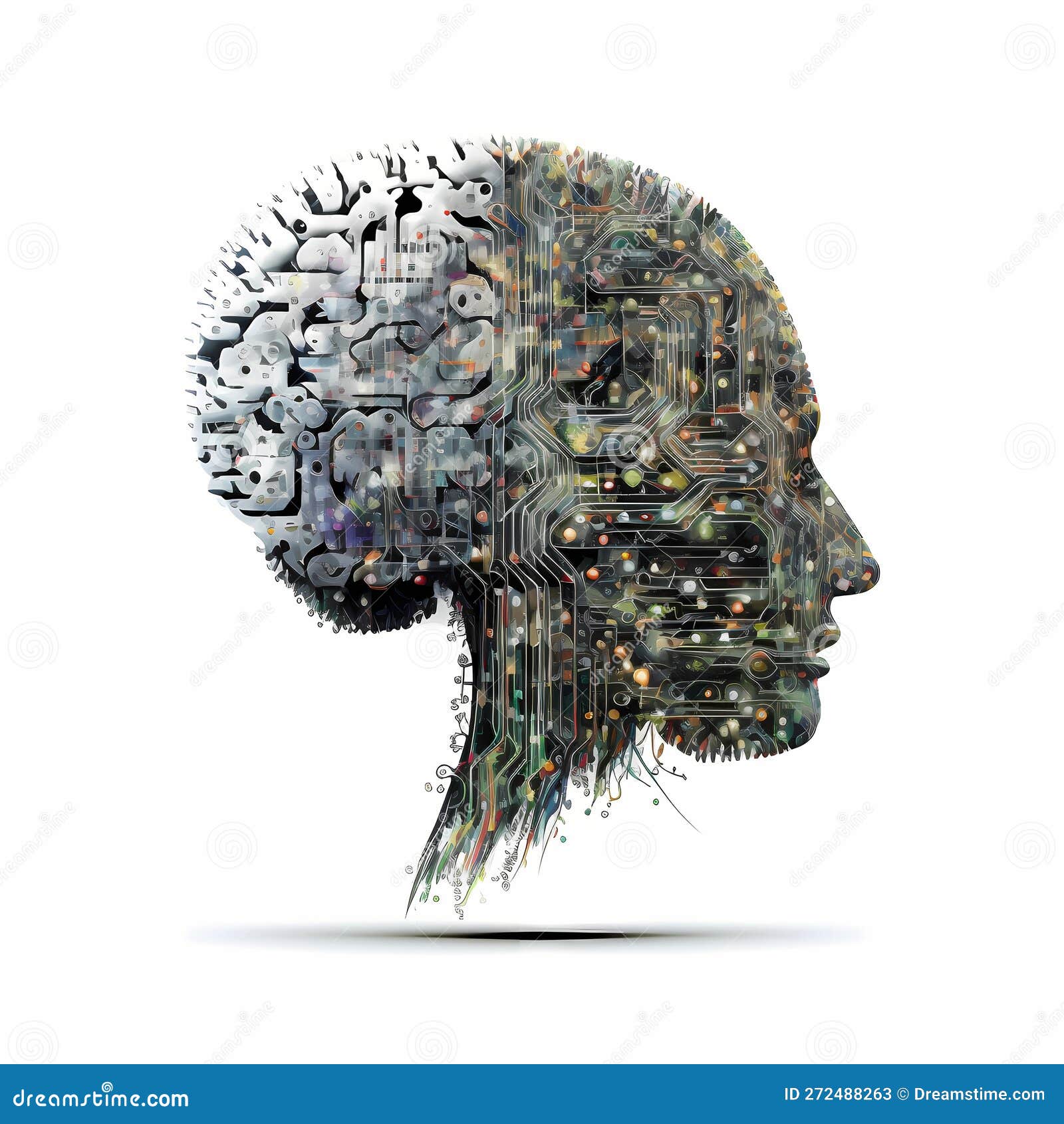 High Tech Human Head Robot. Generative AI Stock Illustration ...