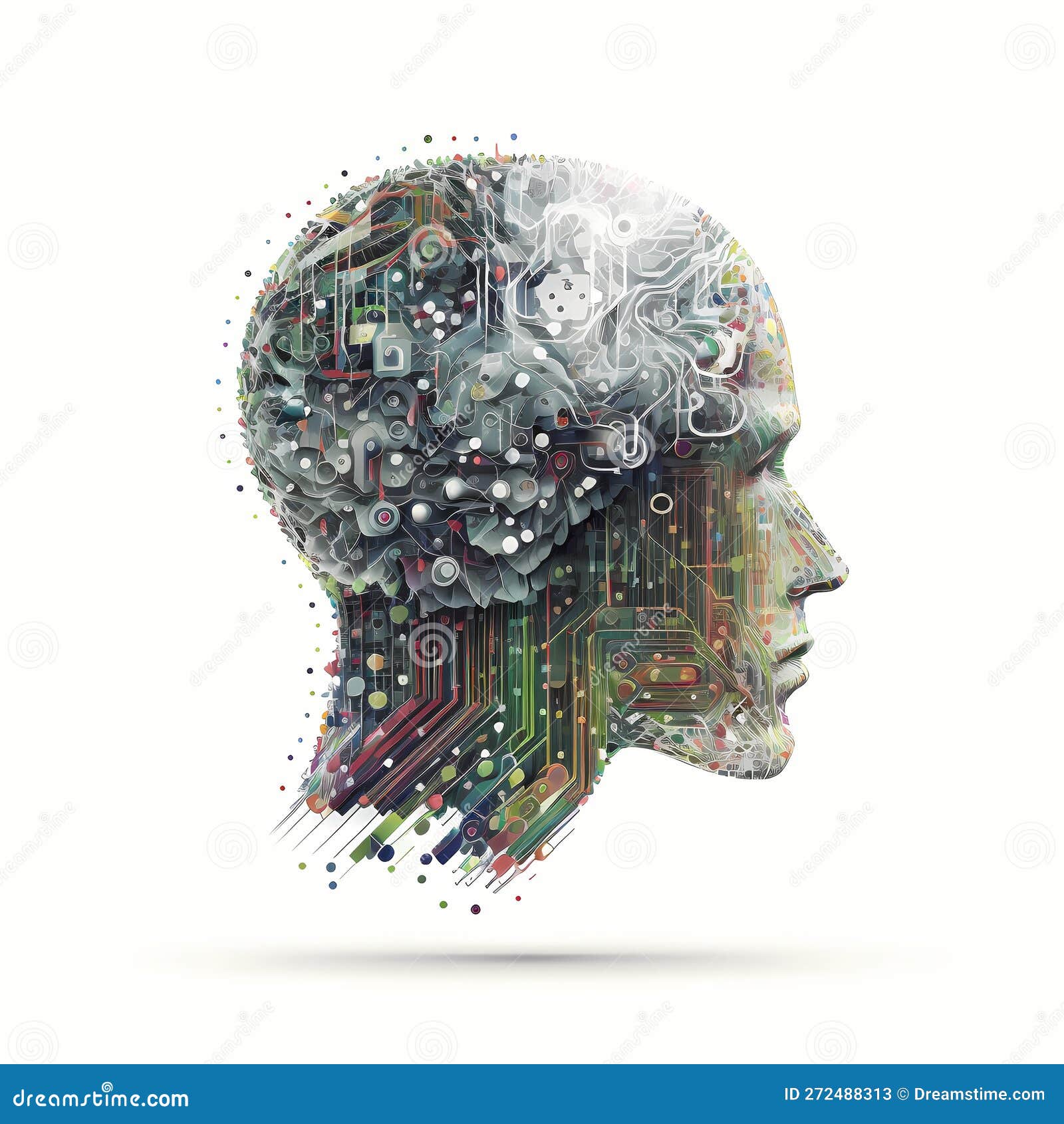 High Tech Human Head Robot. Generative AI Stock Illustration ...