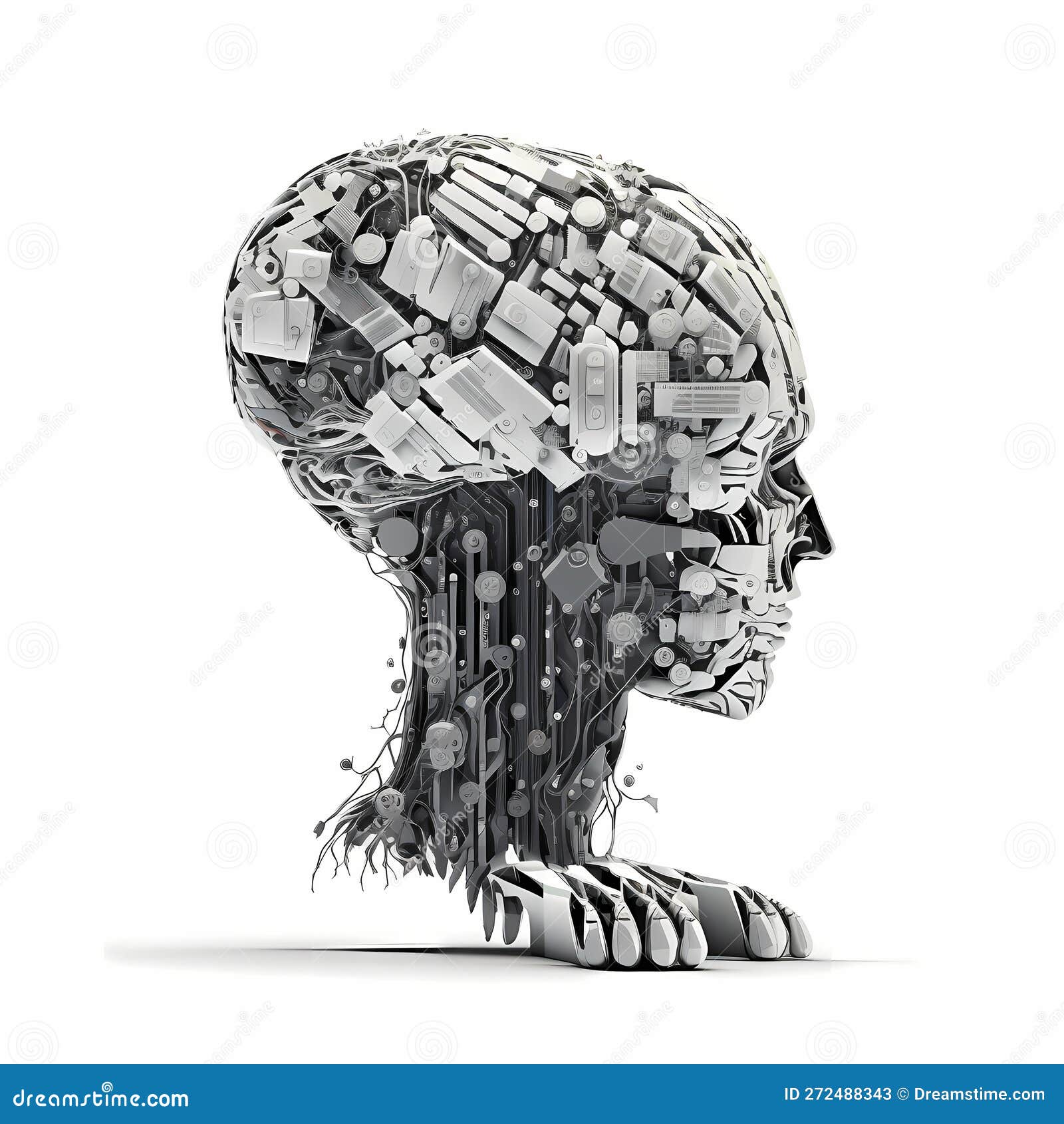 High Tech Human Head Robot. Generative AI Stock Illustration ...