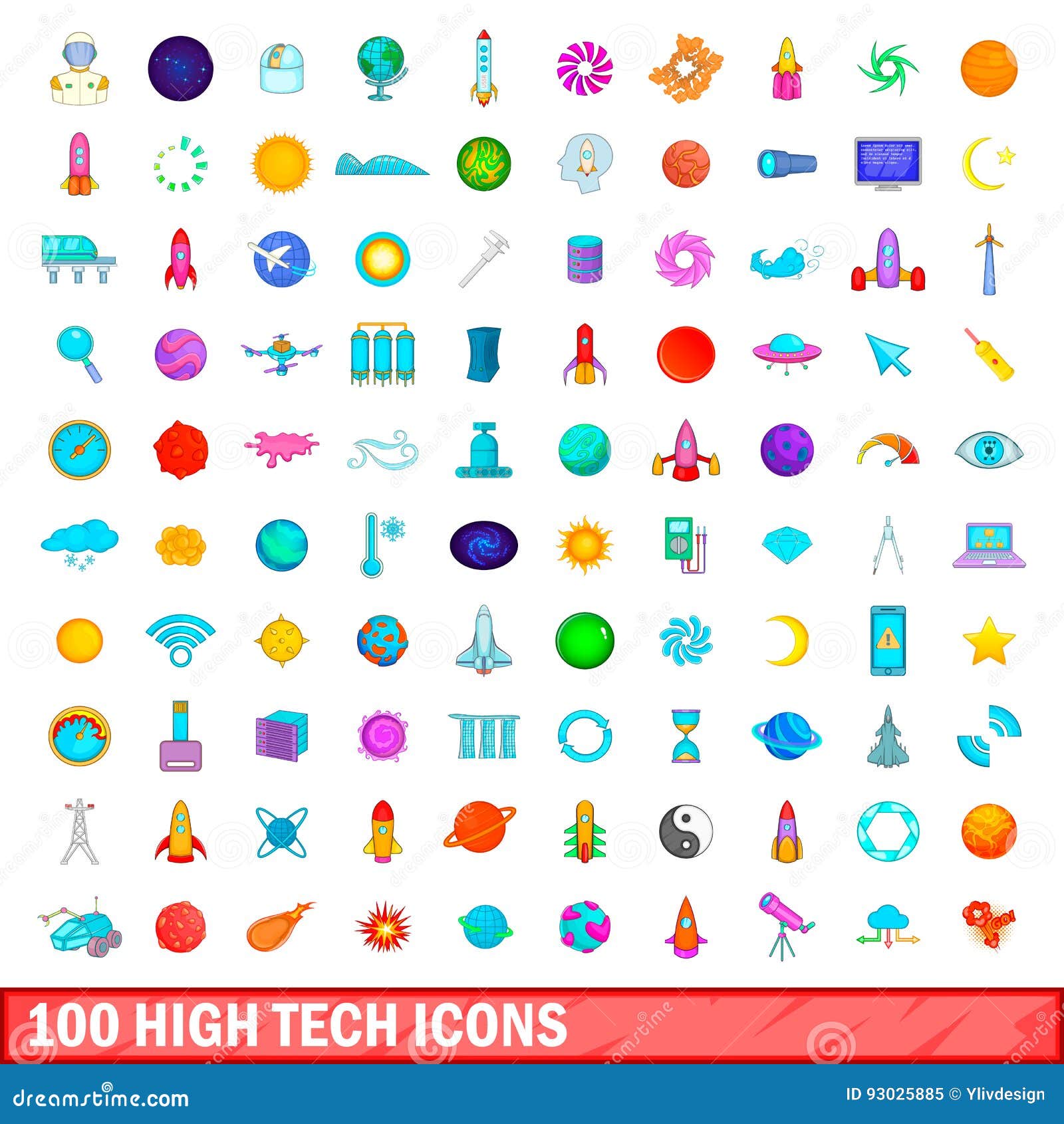 100 High Tech Icons Set, Cartoon Style Stock Vector - Illustration of ...