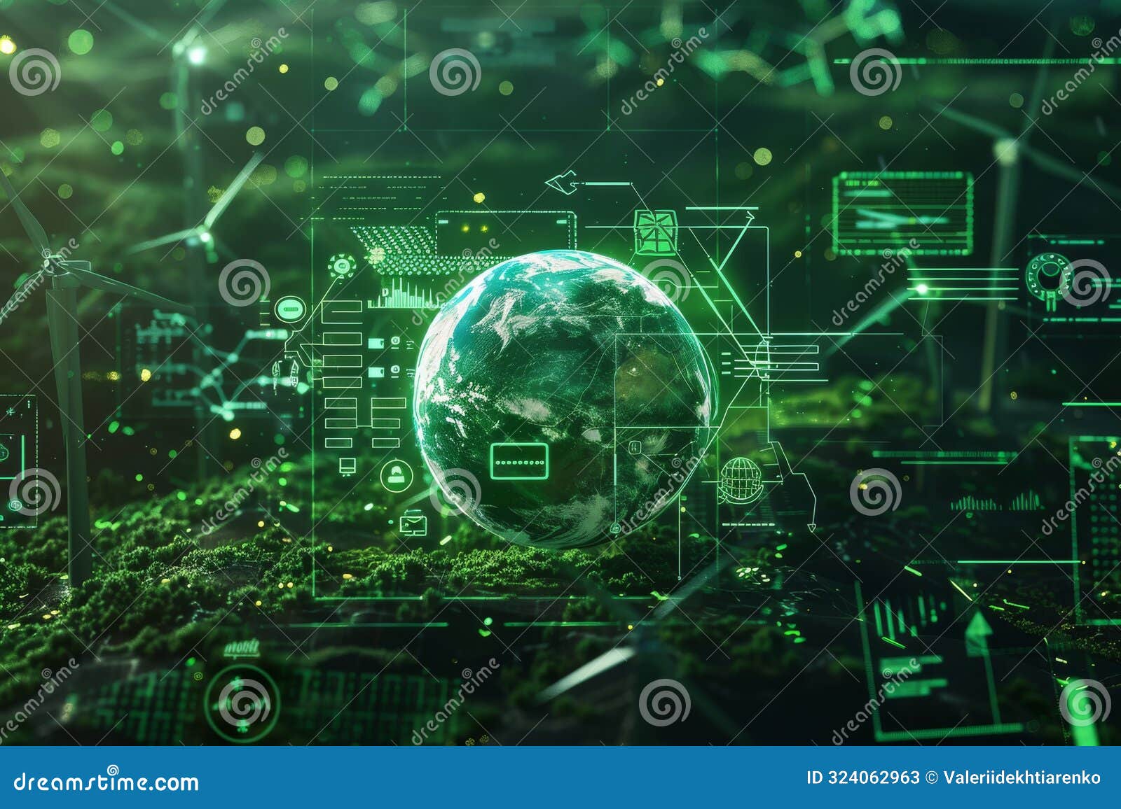 High-tech Illustration Featuring Earth at the Center, Surrounded by ...