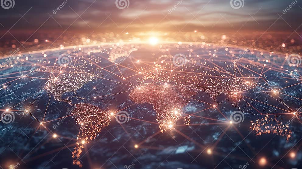 Global Network Map with Data Streams. Generative AI Stock Image - Image ...