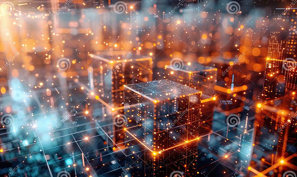 A High-tech Image Depicting Glowing Digital Cubes in a Network ...