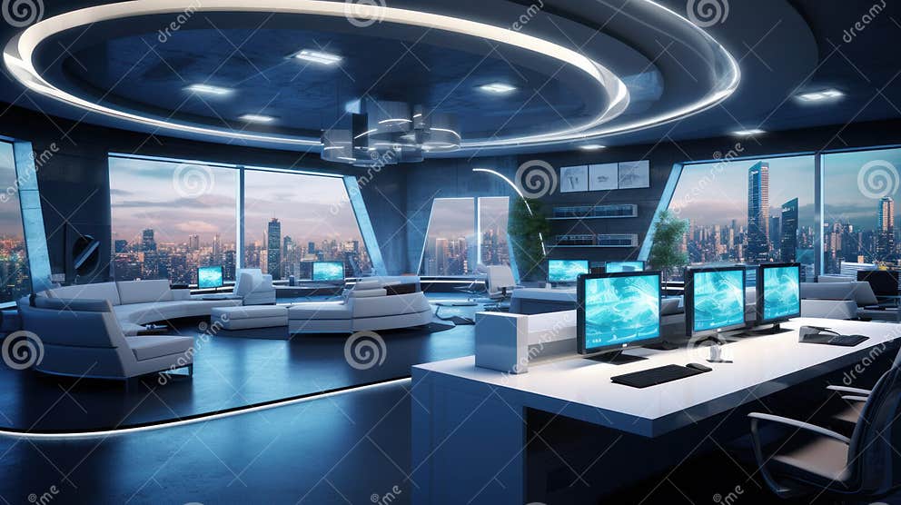 High-tech Immersive Ar Office Interior Stock Image - Image of ...