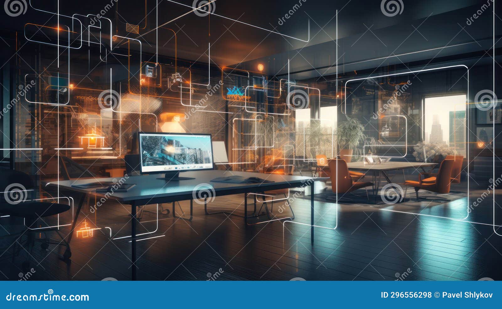 High-tech Immersive Ar Office Interior Stock Photo - Image of scifi ...