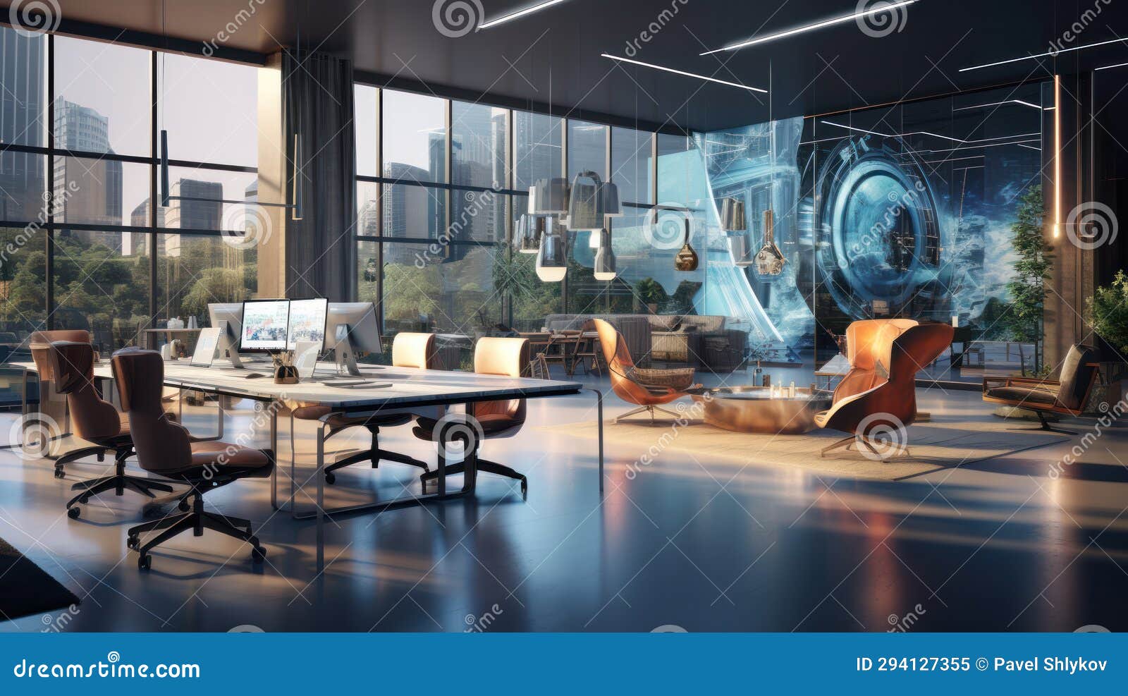 High-tech Immersive Customizable Ar Office Interior Stock Image - Image ...