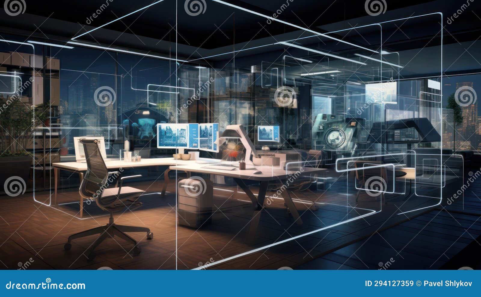 High-tech Immersive Customizable Ar Office Interior Stock Image - Image ...